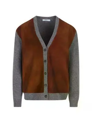 Prada Suede-panelled Virgin-wool Cardigan