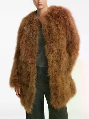 YVES SALOMON Feather-detailing Coat - Brown