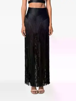 NORINA ST Fringe-trimmed Cutout Skirt Set - Black