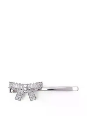 Maje Rhinestone Bow Barrette - Silver