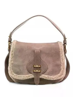 COCCINELLE Shearling-trim Suede Shoulder Bag