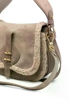 COCCINELLE Shearling-trim Suede Shoulder Bag