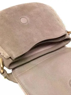 COCCINELLE Shearling-trim Suede Shoulder Bag