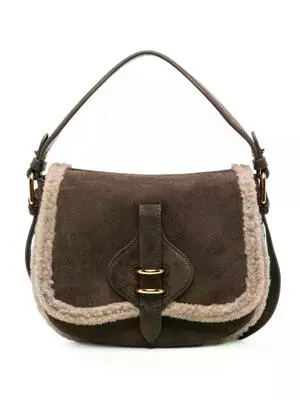 COCCINELLE Shearling-trim Suede Shoulder Bag - Brown