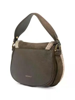 COCCINELLE Shearling-trim Suede Shoulder Bag