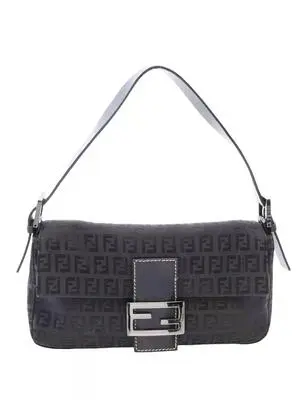 Fendi 2000-2010 Zucchino Canvas Baguette Shoulder Bag - Black