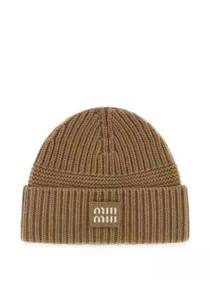 Miu Miu Camel Wool Blend Beanie Hat
