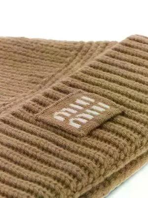 Miu Miu Camel Wool Blend Beanie Hat