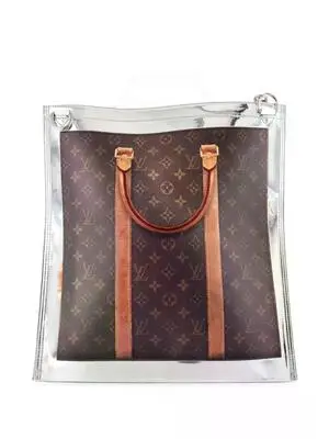 LOUIS VUITTON Freezer Sac Plat Bag Printed Mirror Coated Canvas Tote Bag - Brown