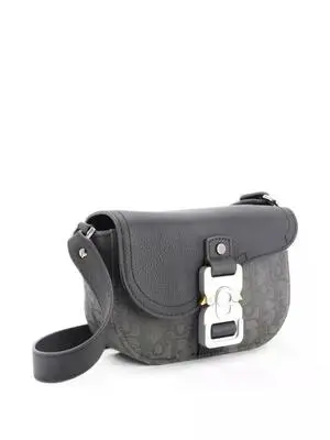 Dior Saddle Buckle Flap Messenger Bag Oblique Canvas And Leather Mini Crossbody Bag - Grey