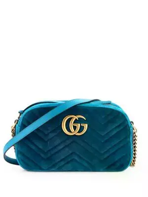 Gucci Gg Marmont Matelassé Velvet Shoulder Bag - Blue