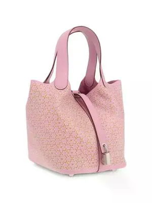 Hermès Leather Floral Print Picotin Lucky Daisy Bucket Bag - Pink