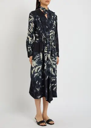 High Skive Printed Crepe Midi Shirt Dress