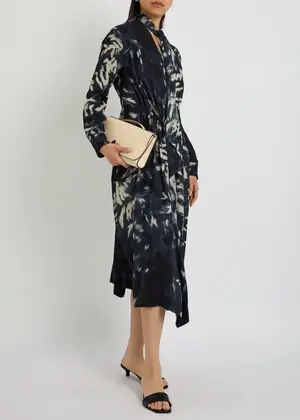 High Skive Printed Crepe Midi Shirt Dress