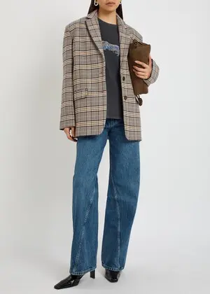 ANINE BING Quinn Checked Oversized Blazer