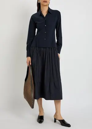 High Stretch-nylon Midi Shirt Dress