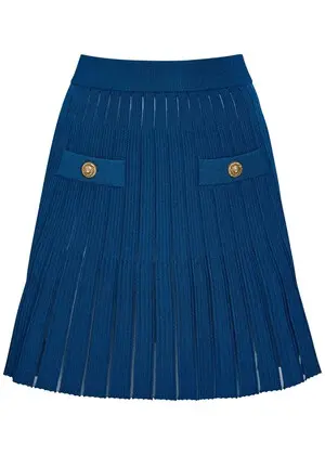 Balmain Ribbed Fine-knit Mini Skirt - Blue