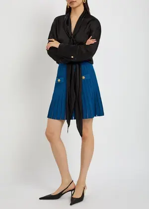 Balmain Ribbed Fine-knit Mini Skirt - Blue