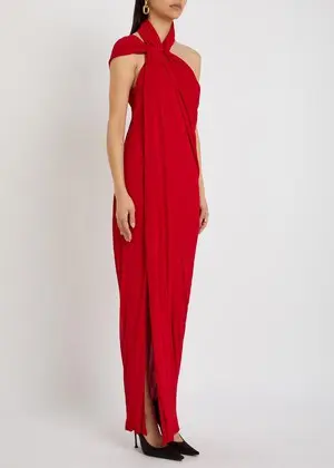 Balmain Cross-neck Draped Chiffon Maxi Dress
