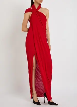 Balmain Cross-neck Draped Chiffon Maxi Dress