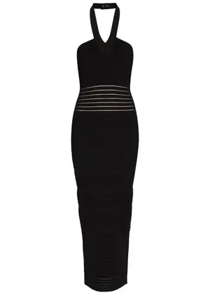Balmain Ribbed Knit Midi Dress - Black