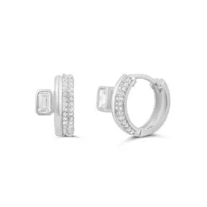 SHYMI Two Row And Emerald Stone Huggies - Silver
