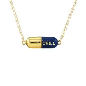 Kris Nations Big Chill Pill Chain Necklace Navy & Gold Filled - Blue