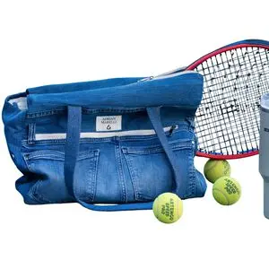 LEATHERE Upcycled Denim Sports Tote - Blue