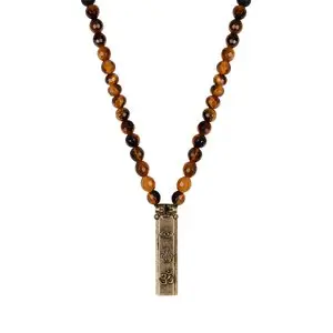 KARMA AND LUCK Black / Brown Tiger’s Eye & Onyx Necklace – Strength & Protection Gemstone Jewelry – Fearless Spirit - Black/brown