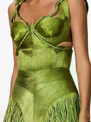NORINA ST Riva Fringe-trimmed Mini Dress - Green