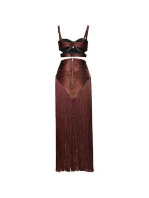 NORINA ST Fringe-detail Skirt And Top Set - Brown