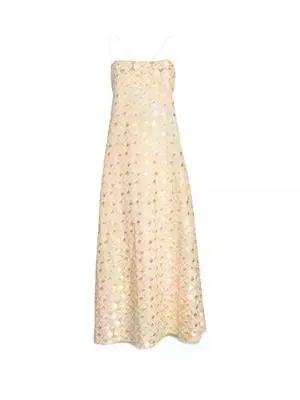 Greek Archaic Kori Geometric Embroidered Maxi Dress - Neutrals