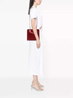 Dior 2014 Medium Patent Cannage Lady Satchel - Red