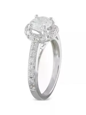 LB EXCLUSIVE 18k White Gold Round-cut Diamond Halo Ring - Silver