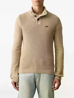AERONAUTICA MILITARE Ribbed Button-neck Cotton Pullover