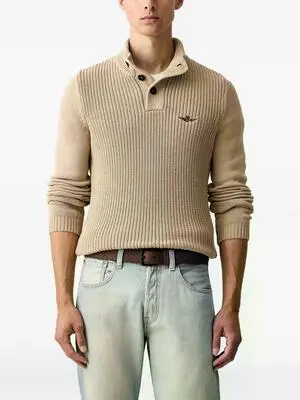 AERONAUTICA MILITARE Ribbed Button-neck Cotton Pullover