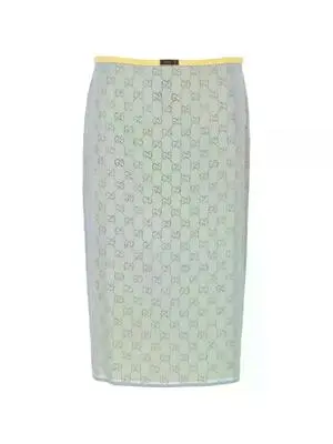 Gucci Silk Stretch Chiffon Skirt With Crystals - Blue