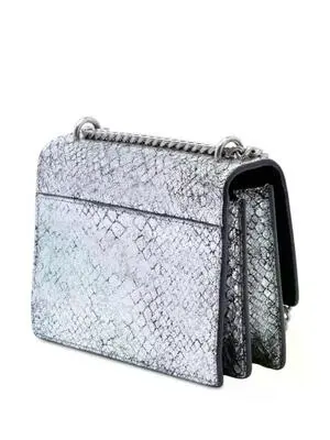 Saint Laurent Python Embossed Leather Monogram Sunset Cross Body Satchel - Silver