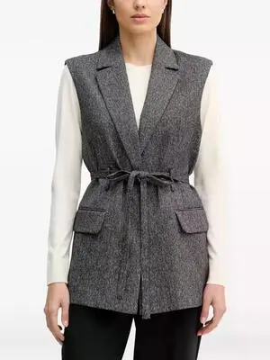 Sisley Herringbone Belted Waistcoat - Grey