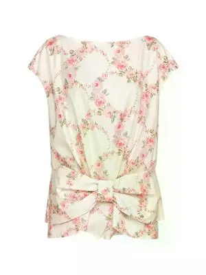 Simone Rocha Floral-print Bow-detail Blouse - Neutrals