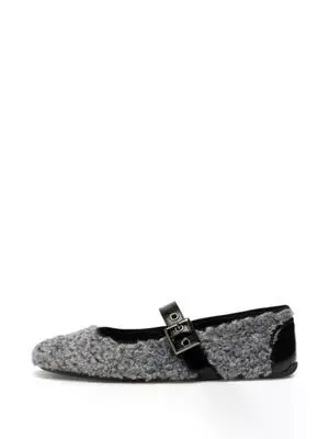 CANDICE COOPER Dafne Brid Teddy Buckle-strap Faux-shearling Ballet Flats - Grey