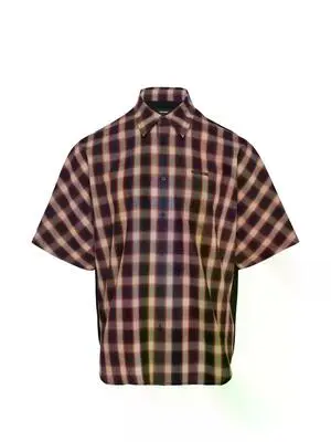 We11Done Red Dolmancheck-pattern Panelled Shirt