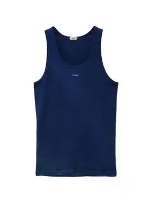 Versace Embroidered Logo Ribbed Cotton Jersey Tank Top
