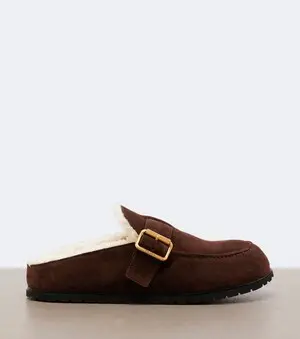 Prada Shearling-lined Suede Mules
