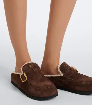 Prada Shearling-lined Suede Mules