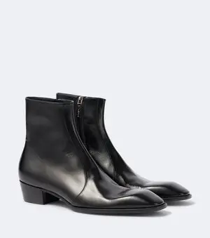 Saint Laurent Aurelien Leather Ankle Boots - Black