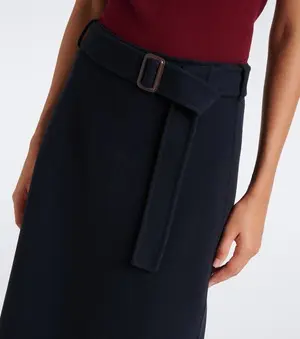 Max Mara Belted Virgin Wool Midi Skirt