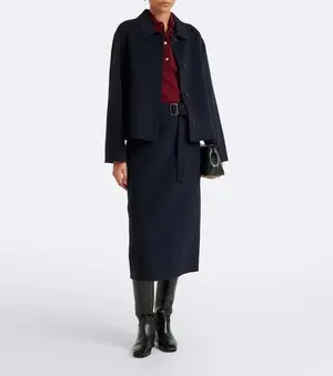 Max Mara Belted Virgin Wool Midi Skirt