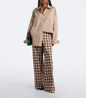 Dries Van Noten Plaid Cotton Flannel Wide-leg Pants