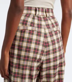 Dries Van Noten Plaid Cotton Flannel Wide-leg Pants